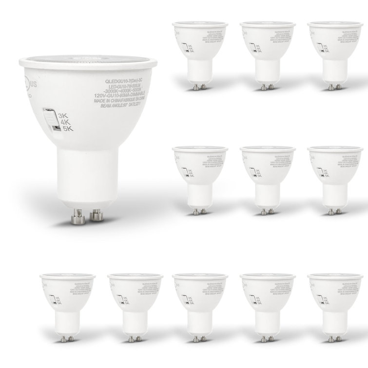 QPLUS 7 Watt (50 Watt Equivalent) MR16 LED Dimmable Light Bulb 3CCT (3000K/4000K/5000K) GU10 ...